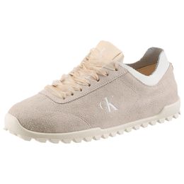 Sneaker Calvin Klein "LOW PROFILE RUN MG SUE DB LACES", Damen, Gr. 39, beige, Textil, Veloursleder, unifarben mit Farbeinsatz, Schuhe Sneaker, Freizeitsneaker, Halbschuh, Schn&uuml;rschuh mit Profilsohle