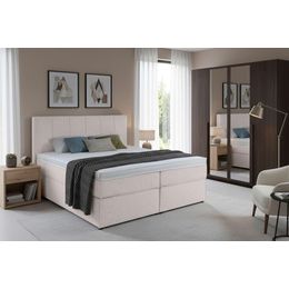 Boxspringbett Home Affaire "Leon, Doppelbett, Polsterbett, Federkernbett, Komfortbett, 160, 180 cm", cremewei&szlig;, B:185cm L:215cm, 100% PES, Komplettbetten, Boxspringbett, inkl. 9 cm Topper, 5-Zonen-Taschen-Federkernmatratze in H3