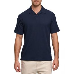 Poloshirt INDICODE "INBimle", Herren, Gr. L, sky captain, Single Jersey, Obermaterial: 60% Baumwolle, 40% Polyester, Waffelmuster, regular fit normal, ohne Ausschnitt, Shirts Poloshirt