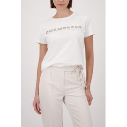 T-Shirt monari "Shirt Schmuckschrift", Damen, Gr. 42, off, wei&szlig;, Web, Obermaterial: 50% Baumwolle, 50% Modal, unifarben, regular fit taillenbedeckt, Rundhals, eingesetzt abgesteppte Kante, Shirts T-Shirt, Regular fit mit Strasssteinen