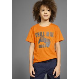 T-Shirt Kidsworld "Mit Spruch: CHILL MAL", Jungen, Gr. 128/134, orange (neon orange), Jersey, Obermaterial: 100% Baumwolle, bedruckt, Basic, Basic, Rundhals, Shirts T-Shirt, Kurzarm, Basic-Stil, mit coolen Schriftz&uuml;gen, Rundhalsausschnitt