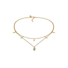 Choker Elli Premium "Halskette Layer Feder Labradorit Edelstein Boho 925 Silber" Gr. 36, gold, Halsketten, Damen, mit Steinen, Silber 925 (Sterlingsilber), Choker
