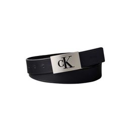 Lederg&uuml;rtel Calvin Klein "SSNL MONO PLAQUE 35MM FIXED", Herren, Gr. 110, schwarz, pewter, Web, Rindsleder, unifarben, G&uuml;rtel Lederg&uuml;rtel, Gr&ouml;&szlig;enverstellbar mit Metallschlie&szlig;e