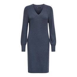 Strickkleid Only "ONLKATIA LS V-NECK DRESS NCA KNT", Damen, Gr. XL, N-Gr, blau (ombre blau detail:with melange), Strick, Obermaterial: 50% Viskose, 27% Nylon, 23% Polyester, meliert, normal kniebedeckend, V-Ausschnitt, Rippb&uuml;ndchen, Kleider Strickkleid