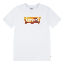 T-Shirt LEVI'S KIDS "LVB GOLDEN GLOW BATWING TEE", Jungen, Gr. 8 (128), wei&szlig; (hellwei&szlig;), Jersey, Obermaterial: 60% Baumwolle, 40% Polyester, bedruckt, regular fit, Rundhals, abgesteppt, Shirts T-Shirt, mit gro&szlig;em Logo