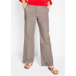 Leinenhose bonprix, Damen, Gr. 56, N-Gr, braun (taupe), Leinenmischung, Obermaterial: 55% Leinen, 45% Baumwolle, unifarben, festlich, loose fit lang, Hosen Leinenhose, aus Leinen-Baumwoll-Mix, Loose Fit, komfortable Leibh&ouml;he
