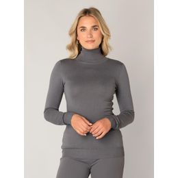 Rollkragenpullover Base Level "Yuen", Damen, Gr. 38, grau (dunkelgrau), Strick, Obermaterial: 80% Viskose, 20% Nylon, unifarben, figurbetont h&uuml;ftlang, Rundhals, eng, Pullover Rollkragenpullover, mit Viskose