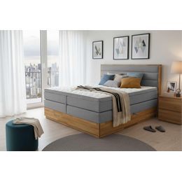 Boxspringbett Home Affaire "Evelina, Doppelbett, Polsterbett, Komfortbett, 160 & 180 cm", blaugrau, B:184cm L:210cm, 94% PES, 6% Nylon, Komplettbetten, Boxspringbett, inkl. 6 cm Topper, zwei Bettk&auml;sten, Taschen-Federkernmatratze in H3