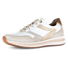 Keilsneaker Gabor "FLORENZ", Damen, Gr. 41, wei&szlig;, hellbeige, leo, Glattleder, Veloursleder, Schuhe Keilsneaker, Freizeitschuh, Halbschuh, Schn&uuml;rer in Schuhweite G (=weit)