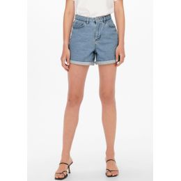 Jeansshorts Only "ONLVEGA &ndash; Jeansshorts mit hohem Bund und Aufschlag", Damen, Gr. XL (42), N-Gr, blau (light blau denim), Denim/Jeans, Obermaterial: 100% Baumwolle, unifarben, regular fit kurz, Jeans Jeansshorts, Baumwolle, regular fit, High Waist