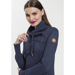 Sweater Ragwear "NESKA O", Damen, Gr. M (38), 2028 navy, Sweatware, Obermaterial: 70% Baumwolle, 30% Polyester, kontrastfarbene Details, unifarben, figurbetont h&uuml;ftbedeckend, ohne Ausschnitt, Rippb&uuml;ndchen, Sweatshirts Sweater, mit asymetrischem Schalkragen