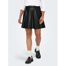 Lederimitatrock Only "ONLUNA FAUX LEATHER FLARED SKIRT OTW", Damen, Gr. XS (34), schwarz, Web, Obermaterial: 100% Polyester, unifarben, regular fit kniefrei, R&ouml;cke Lederimitatrock