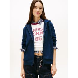 Sweatjacke Tommy Jeans "TJW REG S FLAG ZIP THRU", Damen, Gr. S (36), blau (schwarz night navy), Sweatware, Obermaterial: 80% Baumwolle, 20% Polyester, unifarben, regular fit h&uuml;ftlang, Rippb&uuml;ndchen, Sweatjacken Sweatjacke, mit Logostickerei