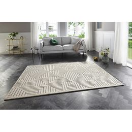 Designteppich ELLE DECORATION "Manipu", beige (creme, grau), B:80cm H:14mm L:150cm, Polyester, Polypropylen (PP), Teppiche, Designteppich, Flauschiger Kurzflor, Hoch Tief Effekt, Modern, Weich, Wohnzimmer