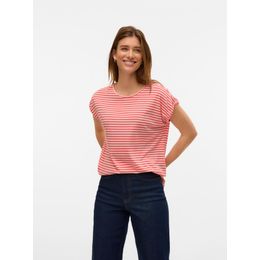 V&eacute;ro Moda Rundhalsshirt VERO MODA "VMAVA PLAIN SS TOP STRIPE GA JRS NOOS", Damen, Gr. XS, dubarry stripes:pristine, Jersey, Obermaterial: 95% Lyocell, 5% Elasthan, gestreift, normal, Rundhals, Shirts Rundhalsshirt, Materialmix, regular fit