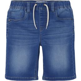 Jeansshorts name it "NKMRYAN JOGGER DNM L SHOR", Jungen, Gr. 110, N-Gr, blau (dunkelblau denim), Denim/Jeans, Obermaterial: 70% Baumwolle, 27% Polyester, 3% Elasthan, Abriebeffekte, kurz, Jeans Jeansshorts, Baumwollmischung, elastisches B&uuml;ndchen, verstellbar
