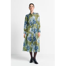 Midikleid RICHROYAL, Damen, Gr. 36, N-Gr, urban lime, Web, Obermaterial: 84% Baumwolle, 16% Seide, ca. Mitte Wade, Manschette, Kleider Midikleid, mit Pfingstrosenprint