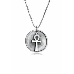 Kette mit Anh&auml;nger Kuzzoi "Halskette Herren Antike M&uuml;nze Ankh Kreuz Henkelkreuz 925 Sterling Silber" Gr. 50, grau, Halsketten, Herren, ohne Stein, Silber 925 (Sterlingsilber), Kette mit Anh&auml;nger