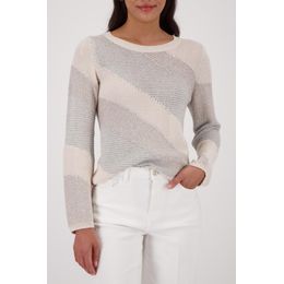 Strickpullover monari "Pullover Materialmix", Damen, Gr. 40, beige, Strick, Obermaterial: 45% Baumwolle, 29% Viskose, 19% metallisierte Fasern, 7% Leinen, unifarben, regular fit taillenbedeckt, Rundhals, eingesetzt Rippstrickb&uuml;ndchen, Pullover Strickpullover, Regular fit mit Glanzdetails