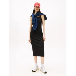 Tr&auml;gerkleid Tommy Jeans "TJW STRAPPY BADGE RIB MIDI DRESS", Damen, Gr. S (36), N-Gr, schwarz, Jersey, Obermaterial: 95% Baumwolle, 5% Elasthan, unifarben, kurz, Rundhals, Kleider Tr&auml;gerkleid