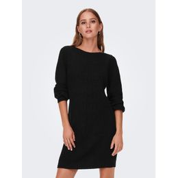 Jacqueline de Yong Minikleid JDY "JDYWHITNEY MEGAN L/S BOAT DRESS KNT NOOS", Damen, Gr. M, N-Gr, schwarz (schwarz detail:w schwarz ply), Rippstrick, Obermaterial: 88% Polyacryl, 12% Polyester, relaxed fit kurz, U-Boot-Ausschnitt, Kleider Minikleid, Sommerkleid