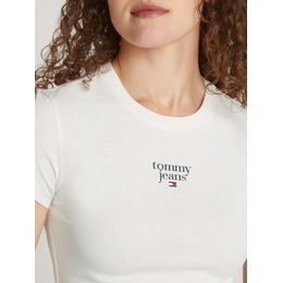 T-Shirt Tommy Jeans CURVE "TJW SLIM ESSENTIAL LOGO1 TEE EXT", Damen, Gr. XXXL(46), wei&szlig; (ancient wei&szlig;), Single Jersey, Obermaterial: 100% Baumwolle, unifarben, figurbetont, Rundhals, Shirts T-Shirt, in Gro&szlig;en Gr&ouml;&szlig;en mit Logoschriftzug