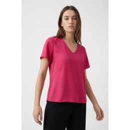 Shirtbluse Only CARMAKOMA "CARMETTA LIFE V-NECK SS TOP WVN NOOS", Damen, Gr. 50, raspberry, Jersey, Obermaterial: 100% Polyester, unifarben, regular fit normal, V-Ausschnitt, Blusen Shirtbluse