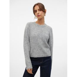 V&eacute;ro Moda Strickpullover VERO MODA "VMNOVAH LS O-NECK PULLOVER GA NOOS", Damen, Gr. L, grau (medium grau melange), Strick, Obermaterial: 70% Polyester, 21% Nylon, 8% Wolle, 1% Elasthan, unifarben, regular fit taillenbedeckt, Rundhals, Pullover Strickpullover
