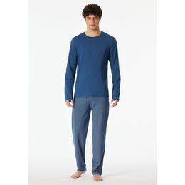 Schlafanzug Schiesser "Casual Essentials", Herren, Gr. 52, 815, blau, Single Jersey, Obermaterial: 100% Baumwolle, regular fit lang, Rundhals, Homewear-Sets Schlafanzug, mit unifarbenem Langarmshirt mit rundem Halsausschnitt