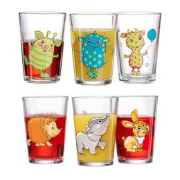 Ritzenhoff & Breker Kinderbecher RITZENHOFF & BREKER "Kindergl&auml;ser Monsterchen Waldtiere 205 ml 6er Set bunt", bunt, 6 tlg., Glas, Trinkgef&auml;&szlig;e, Kinderbecher