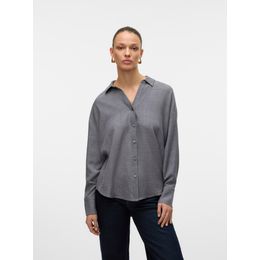 V&eacute;ro Moda Langarmbluse VERO MODA "VMMELANEY QUEENY LS SHIRT WVN NOOS", Damen, Gr. M, excalibur detail:melange, Web, Obermaterial: 100% Polyester, meliert, loose fit Po-bedeckend, V-Ausschnitt, Blusen Langarmbluse, Kunstfaser, loose fit