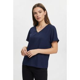 Shirtbluse Only CARMAKOMA "CARMETTA LIFE V-NECK SS TOP WVN NOOS", Damen, Gr. 44, naval academy, Jersey, Obermaterial: 100% Polyester, unifarben, regular fit normal, V-Ausschnitt, Blusen Shirtbluse