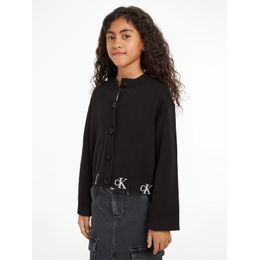 Cardigan Calvin Klein Jeans "MONOGRAM LOGO CARDIGAN", M&auml;dchen, Gr. 4 (104), schwarz (ck schwarz), Strick, Obermaterial: 65% Baumwolle, 35% Viskose, unifarben, regular fit, Strickjacken Cardigan, f&uuml;r Kinder bis 16 Jahre