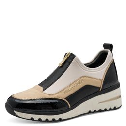 Slip-On Sneaker Marco Tozzi, Damen, Gr. 39, creme, schwarz, Lederimitat, Textil, kontrastfarbene Details, Schuhe Slip-On Sneaker, Keilabsatz, Halbschuh, Freizeitschuh mit Front-Rei&szlig;verschluss