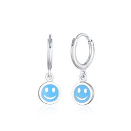 Paar Ohrstecker Elli "Ohrringe Kids Creolen Smiling Emaille 925 Silber" Gr. 20, blau (hellblau), Ohrringe, M&auml;dchen, 20, ohne Stein, Silber 925 (Sterlingsilber), Paar Ohrstecker