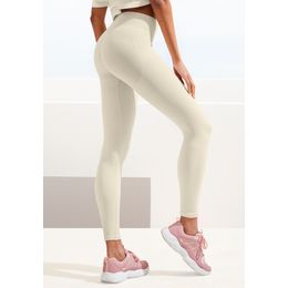 Seamless Leggings Lascana "Po Push Up", Herren, Gr. M (40/42), N-Gr, beige (sand), Obermaterial: 91% Polyamid, 8% Elasthan, 1% Polyester, unifarben, figurbetont lang, Hosen Seamless Leggings, mit Rippstruktur und Shapingeffekt, Sporthose, Sportleggings