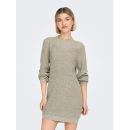 Jacqueline de Yong Minikleid JDY "JDYWHITNEY MEGAN L/S BOAT DRESS KNT NOOS", Damen, Gr. M, N-Gr, beige (cement detail:w schwarz ply), Rippstrick, Obermaterial: 88% Polyacryl, 12% Polyester, relaxed fit kurz, U-Boot-Ausschnitt, Kleider Minikleid, Sommerkleid