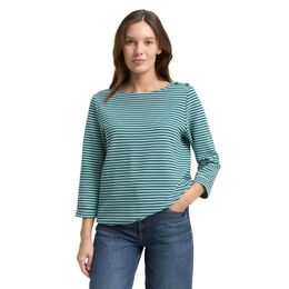 Langarmshirt Tom Tailor "Loose", Damen, Gr. XS, mint gr&uuml;n regular stripe, Single Jersey, Obermaterial: 75% Baumwolle, 20% Polyester, 5% Elasthan, Strukturmuster, gestreift, loose fit taillenbedeckt, Rundhals, Umschlagsaum, Shirts Langarmshirt, mit Kn&ouml;pfen an der Schulter