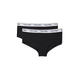 Hipster "2PK SHORTY", M&auml;dchen, Gr. 152/158, 2x schwarz, Jersey, Obermaterial: 95% Baumwolle, 5% Elasthan, Calvin Klein Underwear, unifarben, k&ouml;rpernah, Unterhosen Hipster, Mit Markennamen auf dem Bund, f&uuml;r Kinder