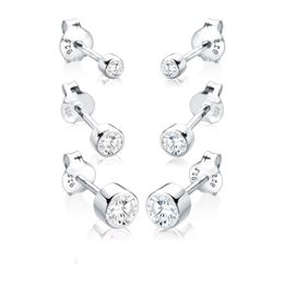 Ohrstecker-Set Elli "Ohrringe 3er Stecker Set Basic Ohrstecker Zirkonia 925 Sterling Silber", wei&szlig;, Ohrringe, Damen, mit Stein, Silber 925 (Sterlingsilber), Ohrstecker-Set