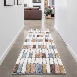 Hochflor-Teppich Carpet City "Focus 3032", bunt (mehrfarbig), B:80cm H:20mm L:300cm, Polypropylen, Teppiche, Hochflor-Teppich, L&auml;ufer, Boho, Hochtief-Muster/ 3D-Effekt, f&uuml;r Wohnzimmer, Schlafzimmer
