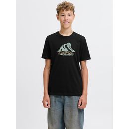 Jack & Jones T-Shirt JACK & JONES JUNIOR "JJSUN TEE SS CREW NECK JNR", Jungen, Gr. 152, schwarz, Single Jersey, Obermaterial: 100% Baumwolle, bedruckt, regular fit normal, Rundhals, Shirts T-Shirt