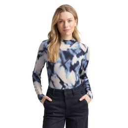 Langarmshirt Tom Tailor "Fied", Damen, Gr. L, blau blurry argyle, Single Jersey, Obermaterial: 95% Viskose, 5% Elasthan, bedruckt, slim fit normal, ohne Ausschnitt, gerader Abschluss, Shirts Langarmshirt, mit All-Over Print