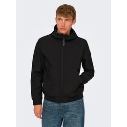 Only & Sons Softshelljacke ONLY & SONS "ONSBOWIE SOFTSHELL BOMBER NOOS", Herren, Gr. XS, schwarz, Web, Obermaterial: 100% Polyester, unifarben, regular fit, Rippb&uuml;ndchen, Jacken Softshelljacke