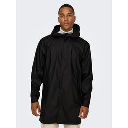 Only & Sons Regenmantel ONLY & SONS "ONSLUCA RAIN COAT OTW", Herren, Gr. L, schwarz, Web, Obermaterial: 100% Polyester, unifarben, gerader Abschluss, M&auml;ntel Regenmantel