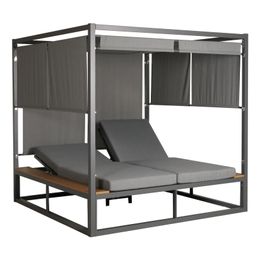 Aluminium Lounge-Gartenliege MCW-M63, Sonnenliege Bali-Liege Outdoor-Bett Daybed, 10cm-Polster 200cm ~ hellgrau