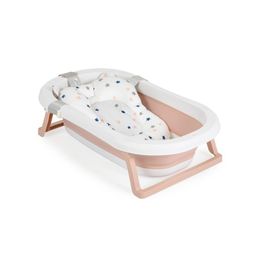 Moni Babybadewanne Palma faltbar 3-teilig Badekissen Schwamm Ablaufloch St&ouml;psel rosa