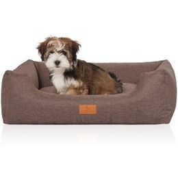 Knuffelwuff Hundebett Lotte aus Velours mit feinem Handwebcharakter braun/ grau M-L