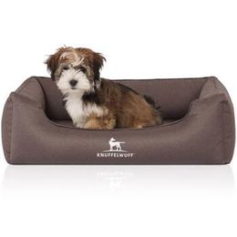 Knuffelwuff Orthop&auml;disches Wasserabweisendes Hundebett Leon aus Velours mit Handwebcharakter braun/ grau M-L