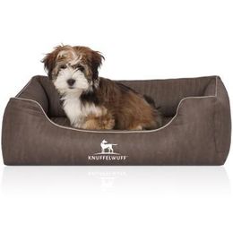Knuffelwuff Orthop&auml;disches Hundebett Tampa aus laser-gestepptem Kunstleder braun/ grau M-L